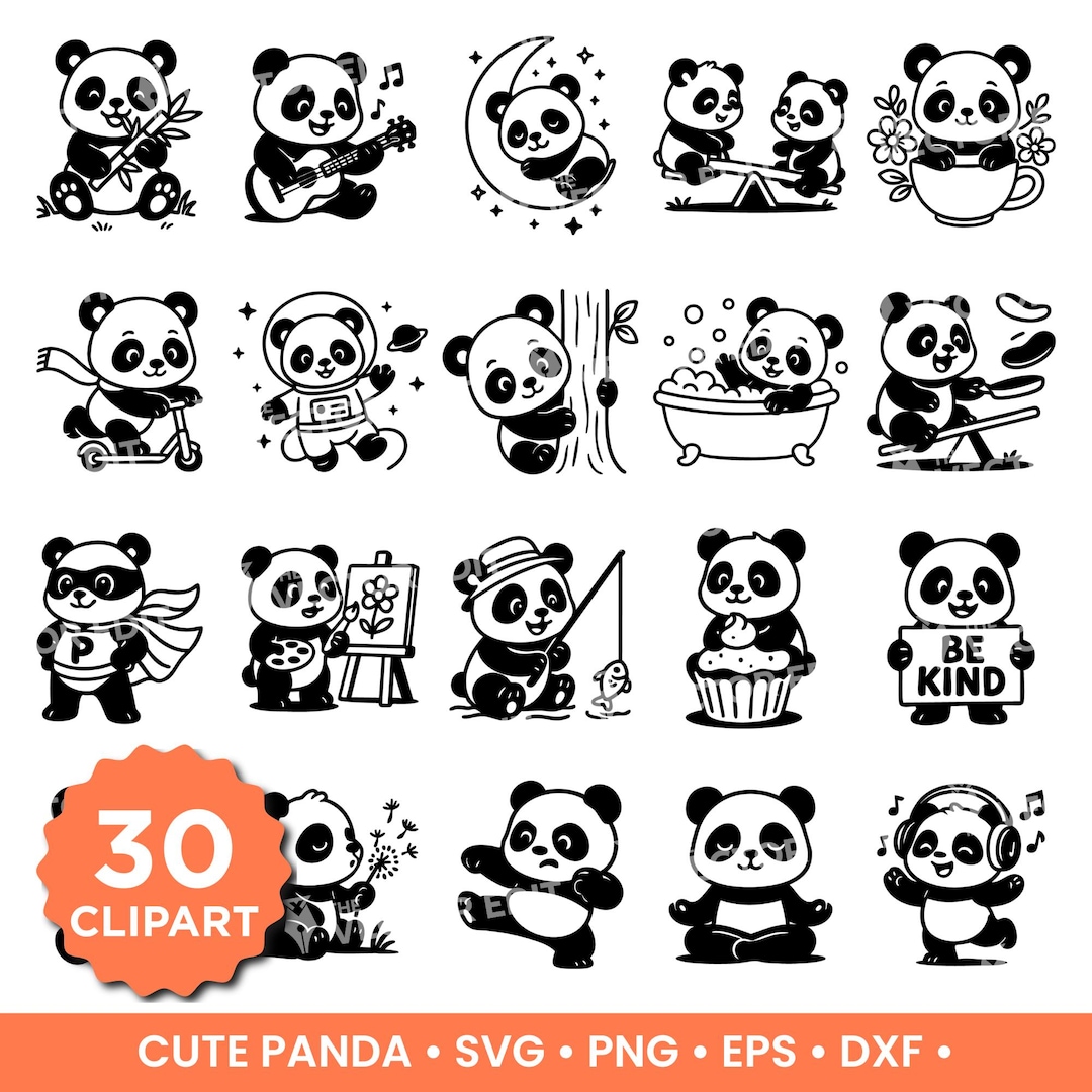 Cute Panda SVG PNG Clipart Bundle | Panda Cricut File, Panda PNG ...