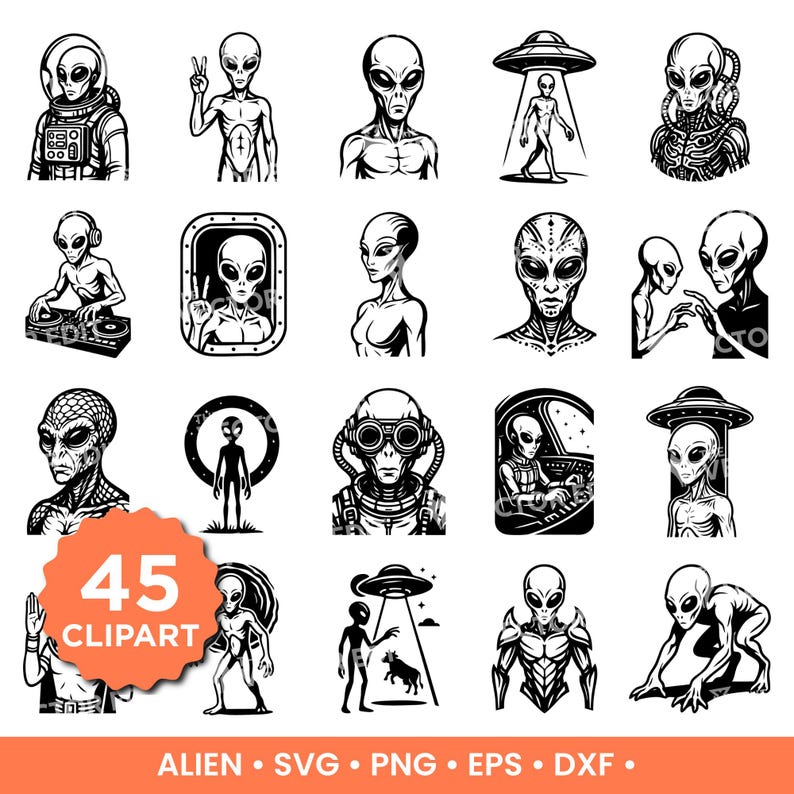Alien SVG PNG Bundle | UFO Alien Laser Engrave File | Space Alien Cut ...