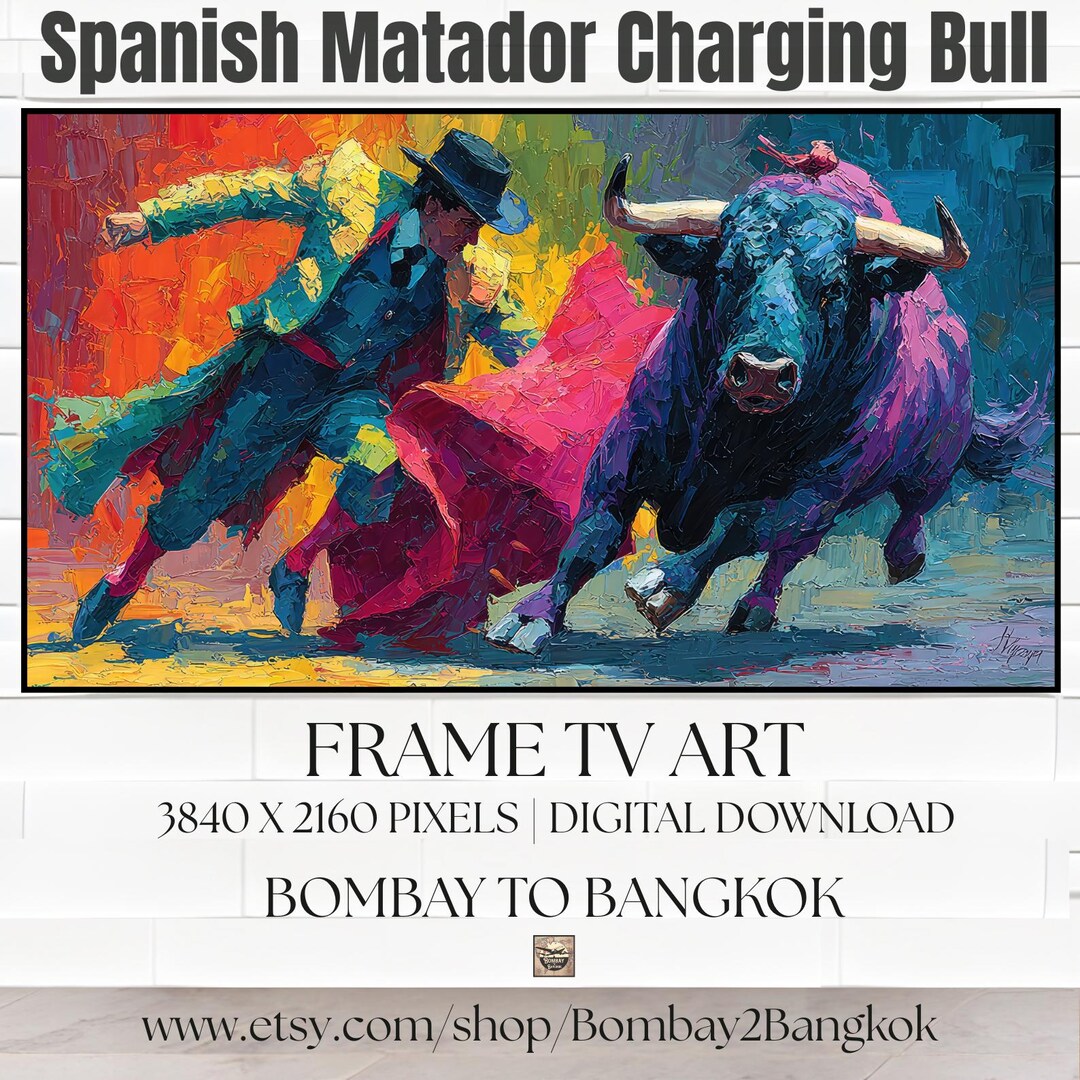 Spanish Matador Charging Bull | Colorful Action Art From Bombay to ...