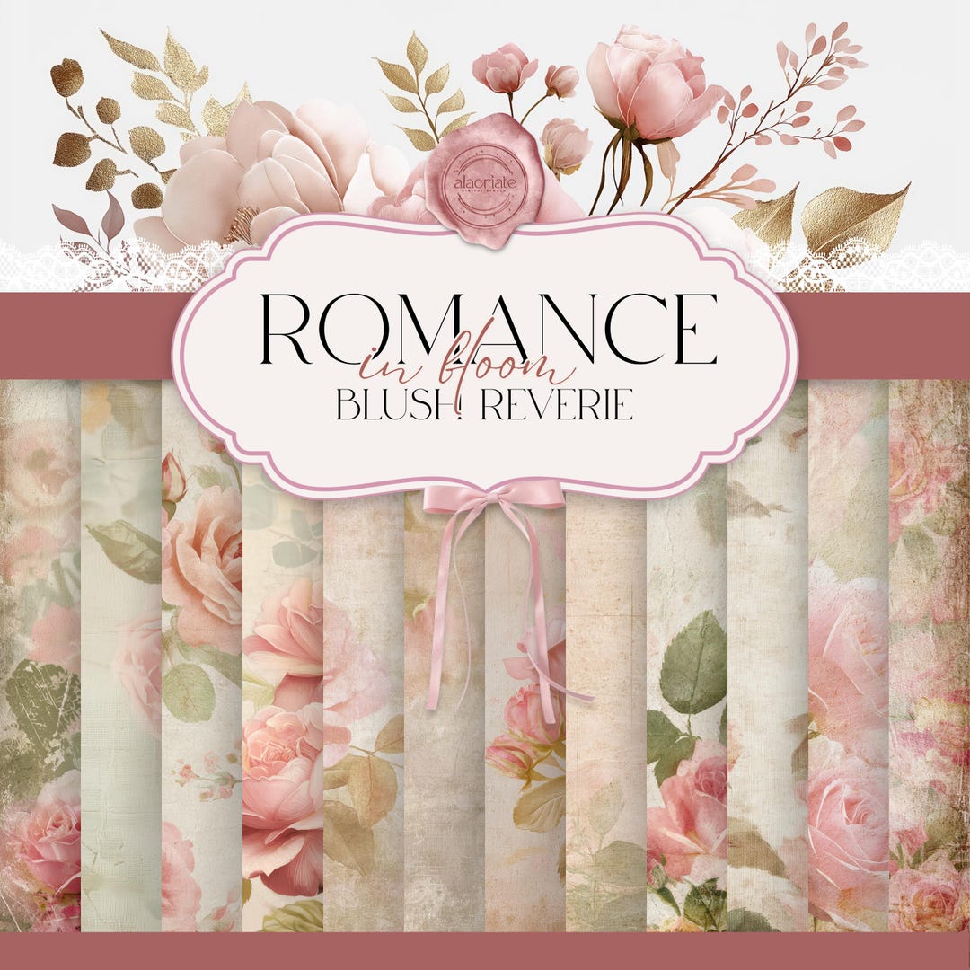 Blush Rose Digital Paper Pack: Vintage Floral Scrapbook Paper (12x12 ...