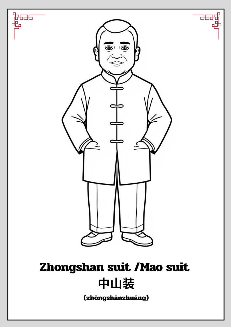 Chinese Traditional Clothing Coloring Pages for Kids - Etsy