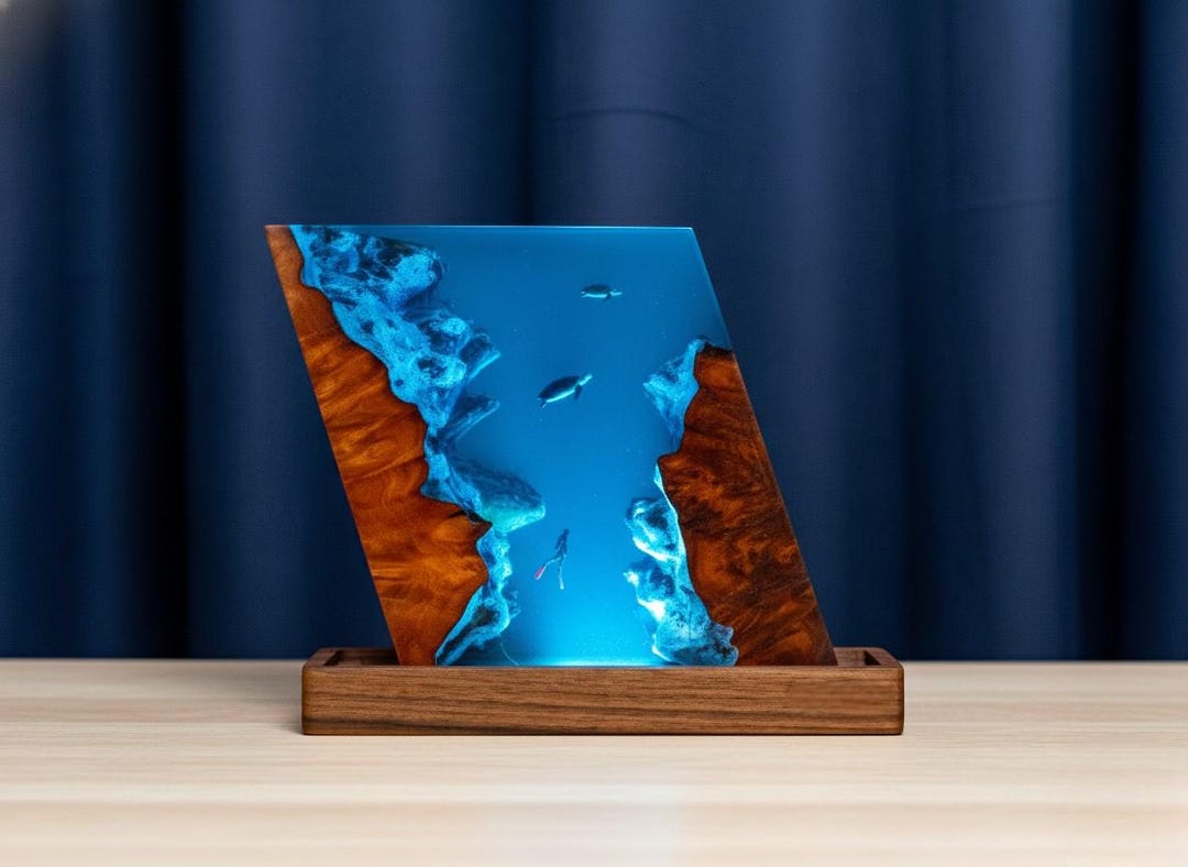 Handmade Wooden Resin Parallelogram Sea Turtle Lamp – Ocean-inspired ...