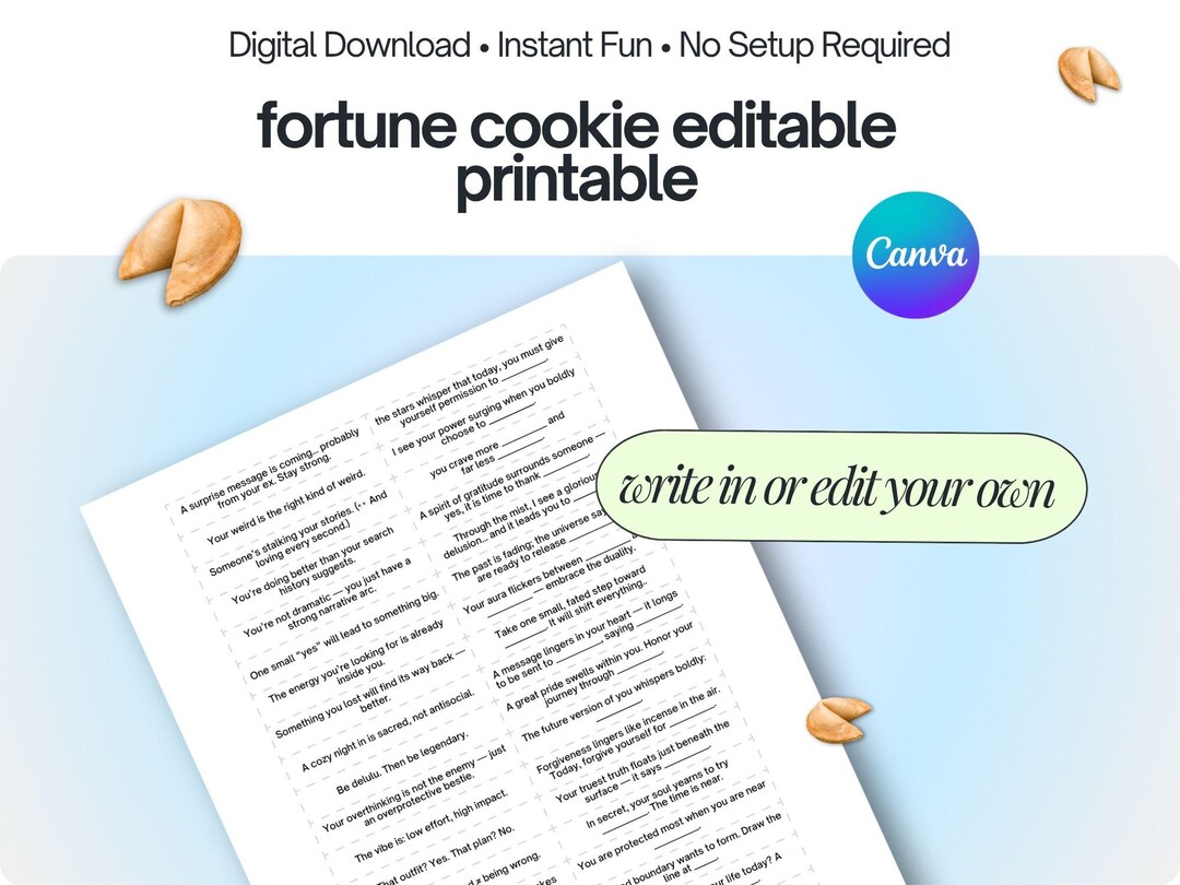 Editable Fortune Cookie Printable Manifestation Paper Craft Affirmation ...