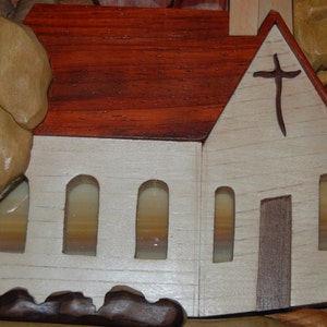 Intarsia Country Church With Stain Glass - Etsy