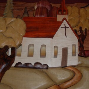 Intarsia Country Church With Stain Glass - Etsy