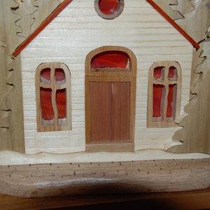 Intarsia Country Church With Stain Glass - Winter Scene - Etsy