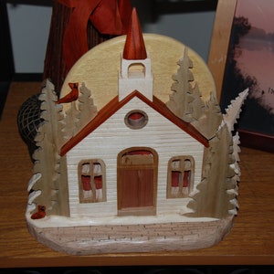 Intarsia Country Church With Stain Glass - Winter Scene - Etsy