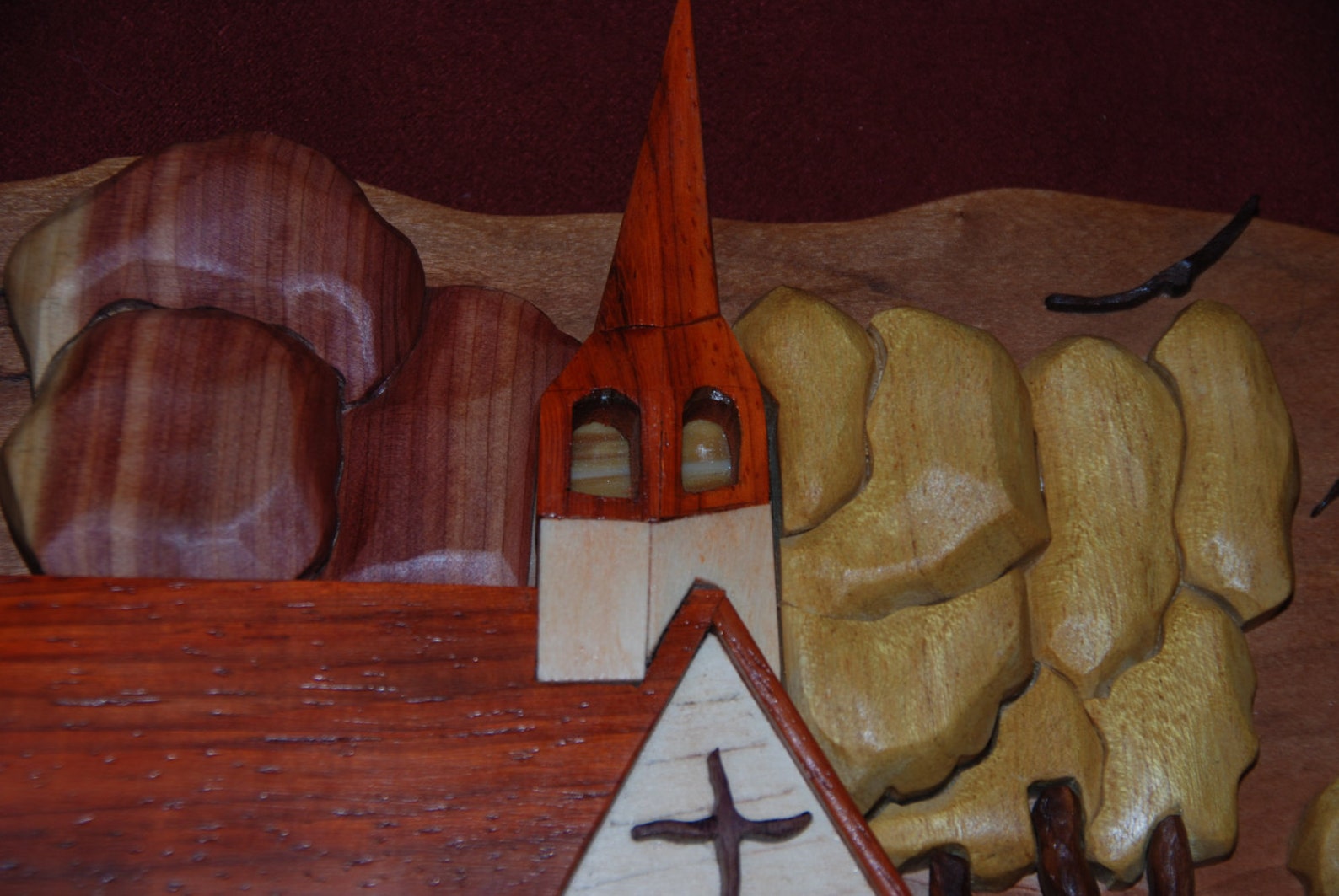 Intarsia Country Church With Stain Glass - Etsy