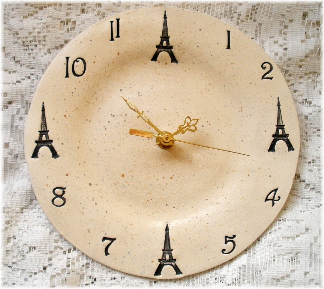 French Home Decor Clock Eiffel Towers French Gift Ceramic Round 8" Hand ...