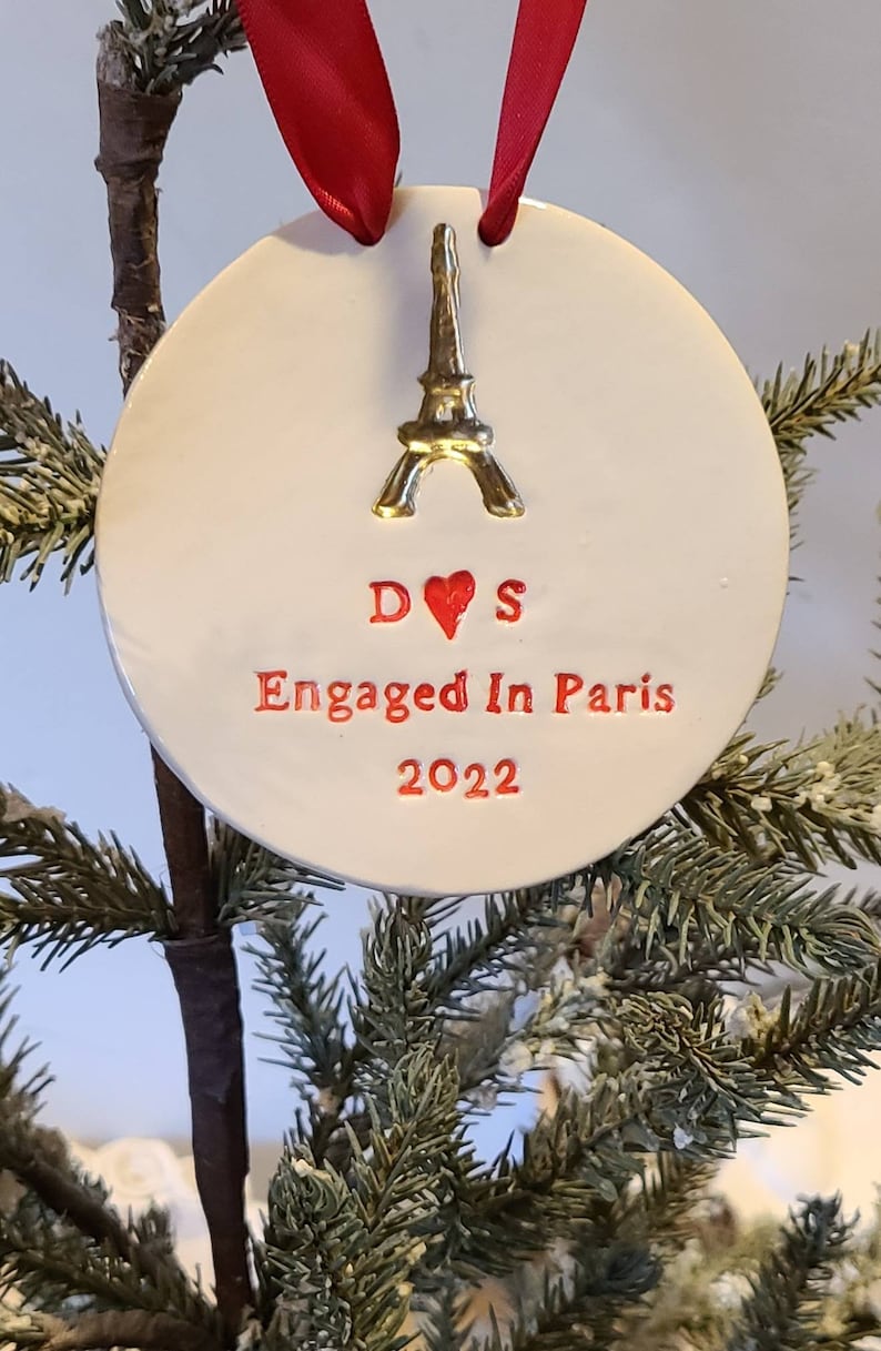 Personalized French Keepsake Engaged Ornament Paris Design Eiffel Tower ...