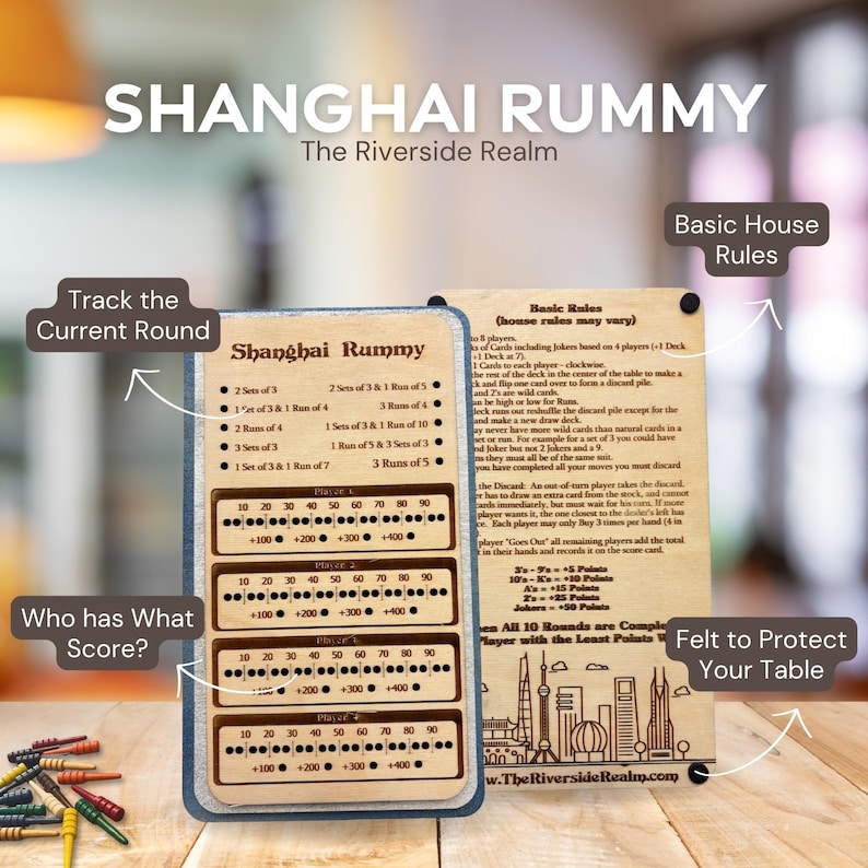 Shanghai Rummy Scoreboard: Wooden Card Game Tracker - Etsy