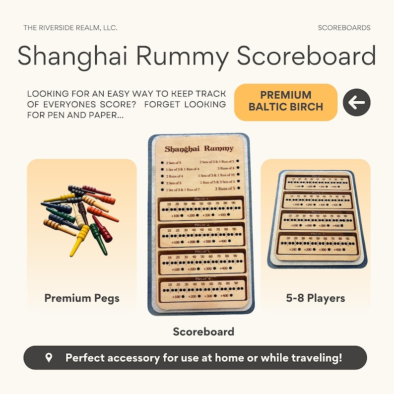 Shanghai Rummy Scoreboard: Wooden Card Game Tracker - Etsy
