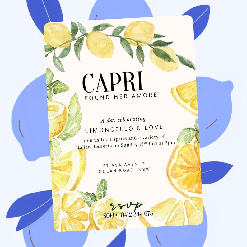 Italian Lemon Bridal Shower Invitation | Capri Sorrento Hens Party ...