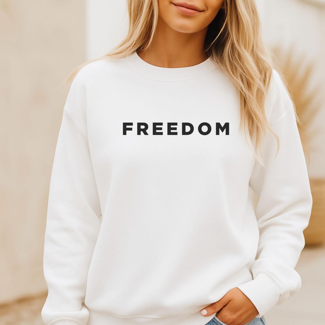 Charlie Kirk Freedom Sweatshirt in White | American Crewneck | Gildan ...