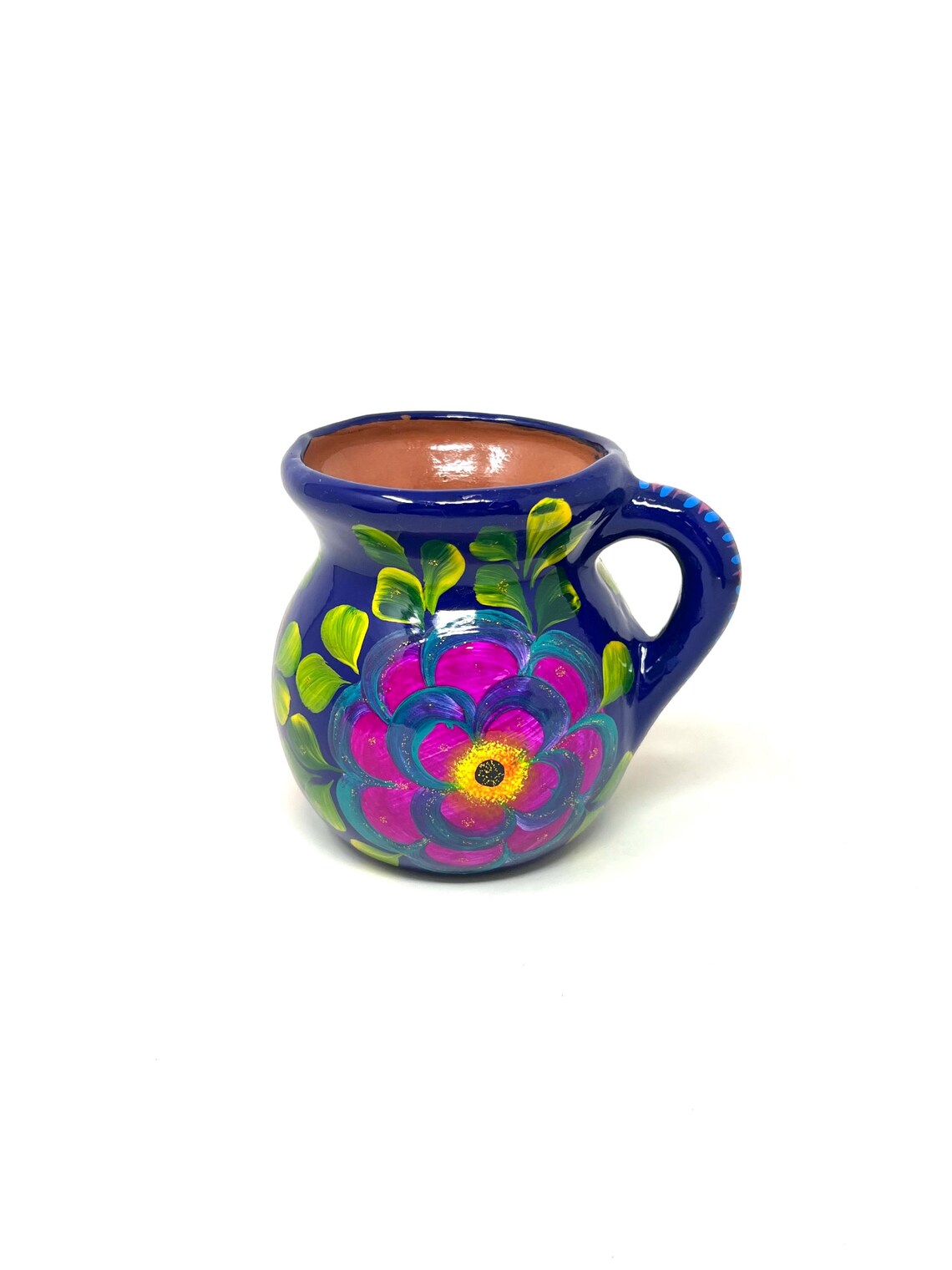 Floral Navy Blue Barro Jarrito Mug | Handmade & Painted Mexican Clay ...
