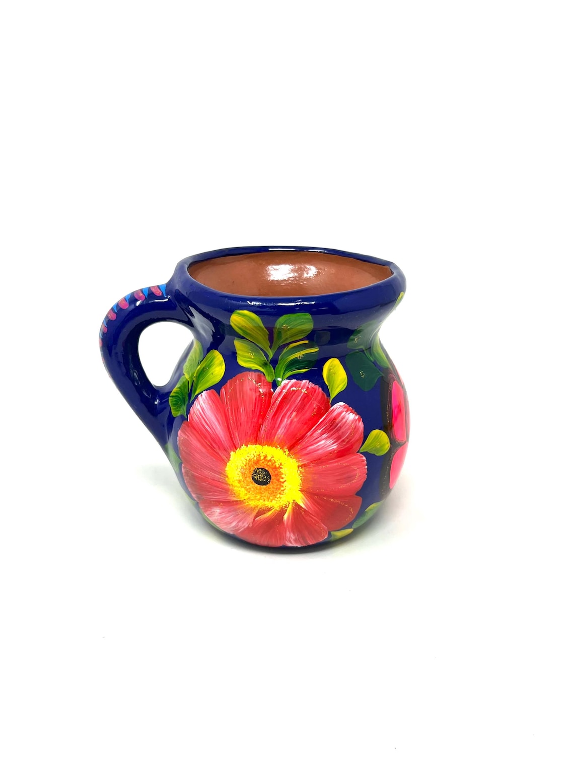 Floral Navy Blue Barro Jarrito Mug | Handmade & Painted Mexican Clay ...