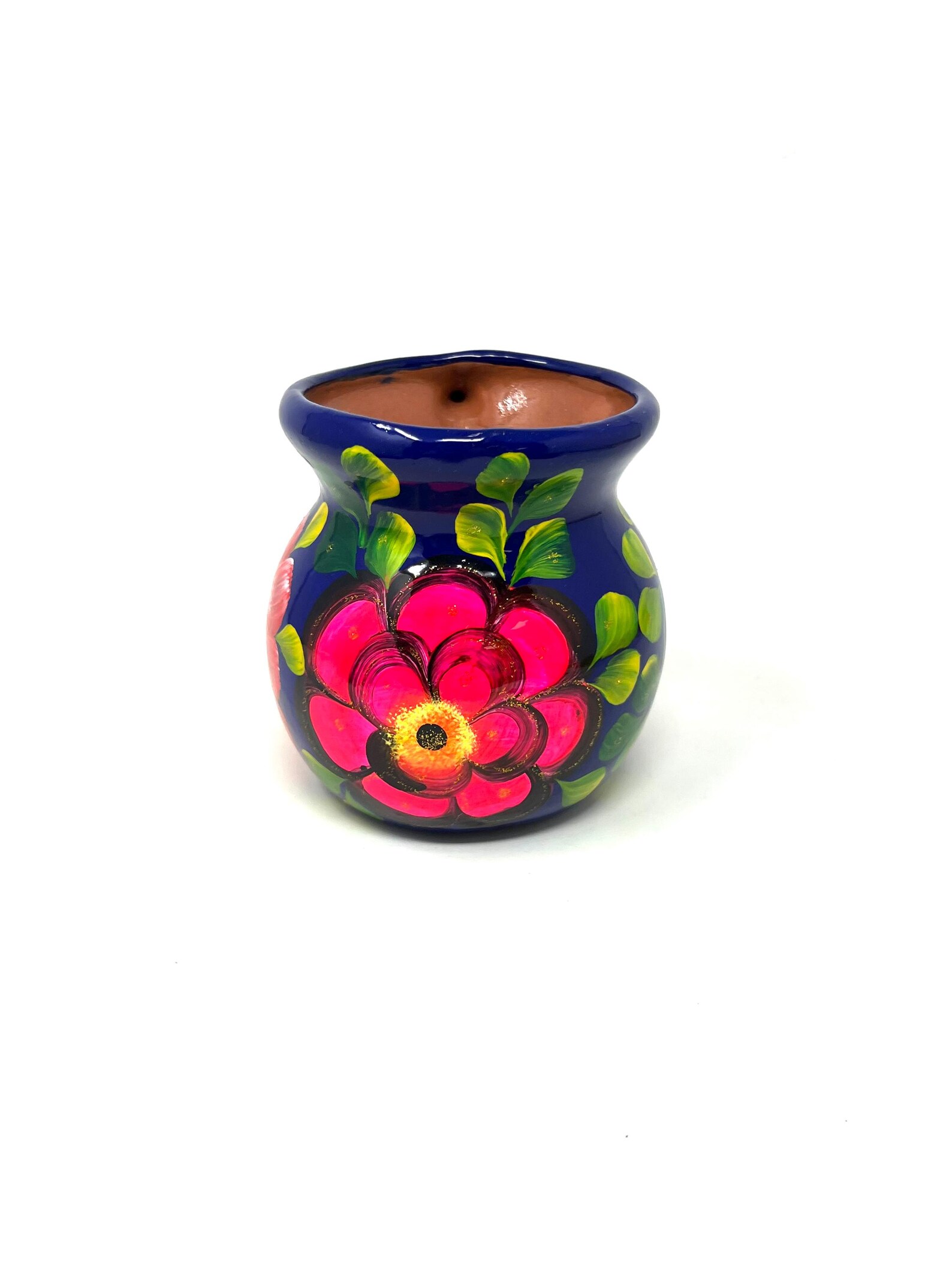 Floral Navy Blue Barro Jarrito Mug | Handmade & Painted Mexican Clay ...