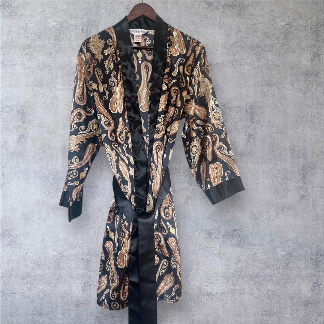 La Vie En Rose Black Paisley Satin 3-piece Pajama Set – Size Small - Etsy