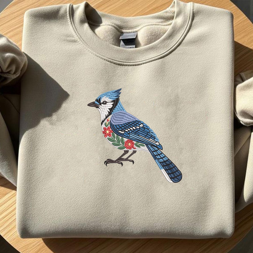 Blue Jay Embroidery Design, Floral Bird Machine Embroidery Pattern ...