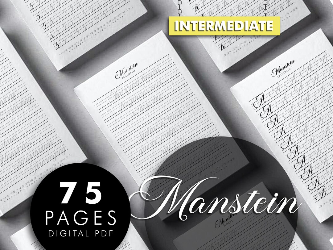 Manstein Script Font Calligraphy Practice Sheet PDF Procreate Alphabet ...