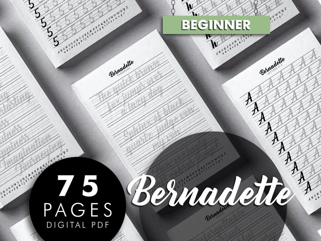 Bernadette Font Calligraphy Practice Sheet PDF Procreate Alphabet Guide ...