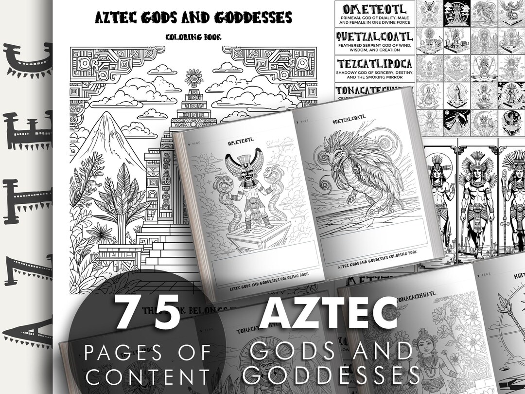 Aztec Gods Coloring Book, Myth Art Print (digital Download) - Etsy