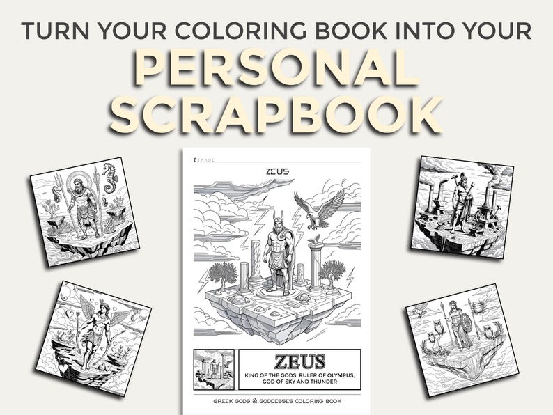 Greek Gods Coloring Book: Myth Art, DIY Stickers & Bookmarks (digital ...
