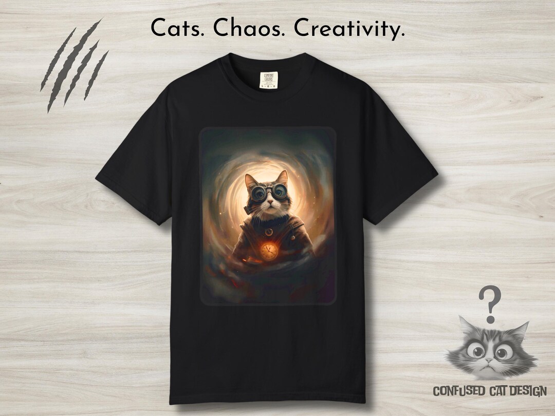 Time Traveler Cat T-shirt, Steampunk Cat Art Shirt, Sci-fi Fantasy Cat ...