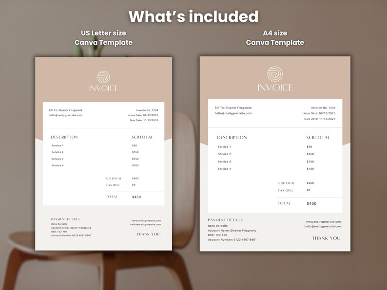Editable Invoice Template for Canva: Minimalist Small Business Billing ...