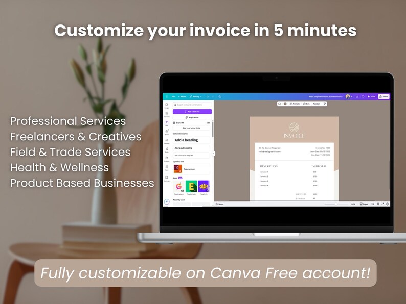 Editable Invoice Template for Canva: Minimalist Small Business Billing ...