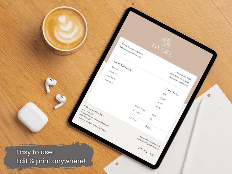 Editable Invoice Template for Canva: Minimalist Small Business Billing ...