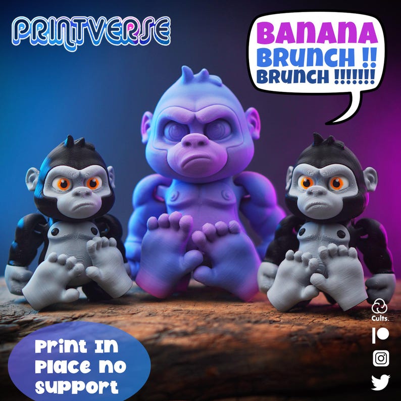 Flexy Baby Gorilla STL Print in Place - Etsy