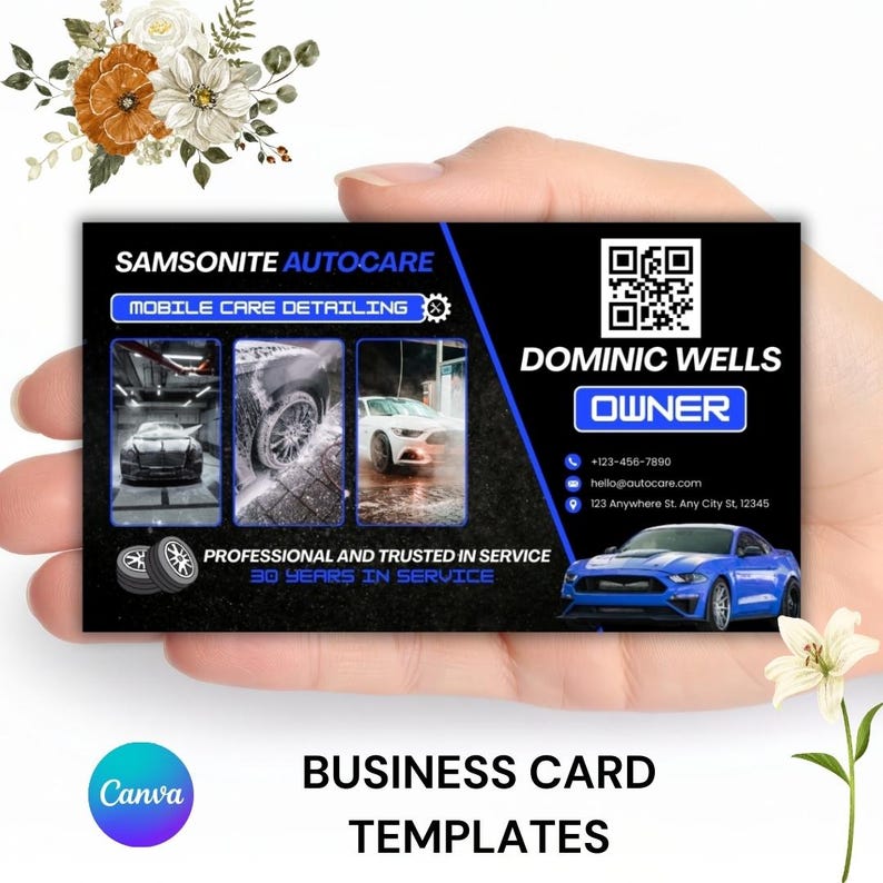 Editable Auto Detailing Business Card Canva Template, Modern Mobile ...