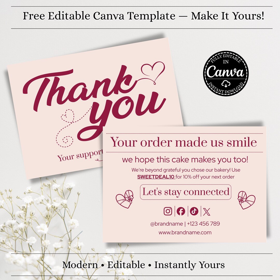 Editable Canva Thank You Card Template, Small Business Insert Card With ...