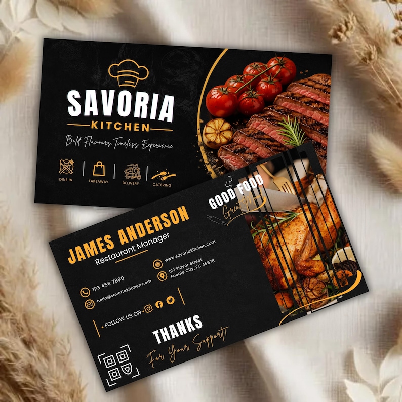 Plantilla de Canva para tarjeta de presentación de restaurante, tarjeta ...