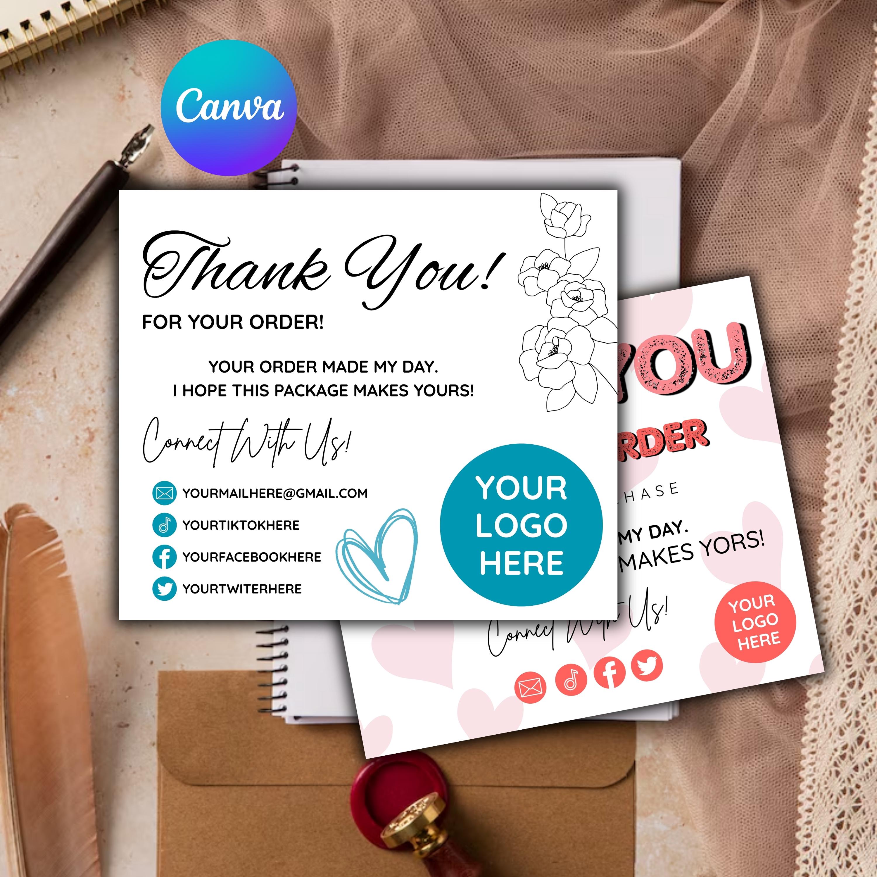 Editable Thank You Card Template: Small Business Packaging Insert ...