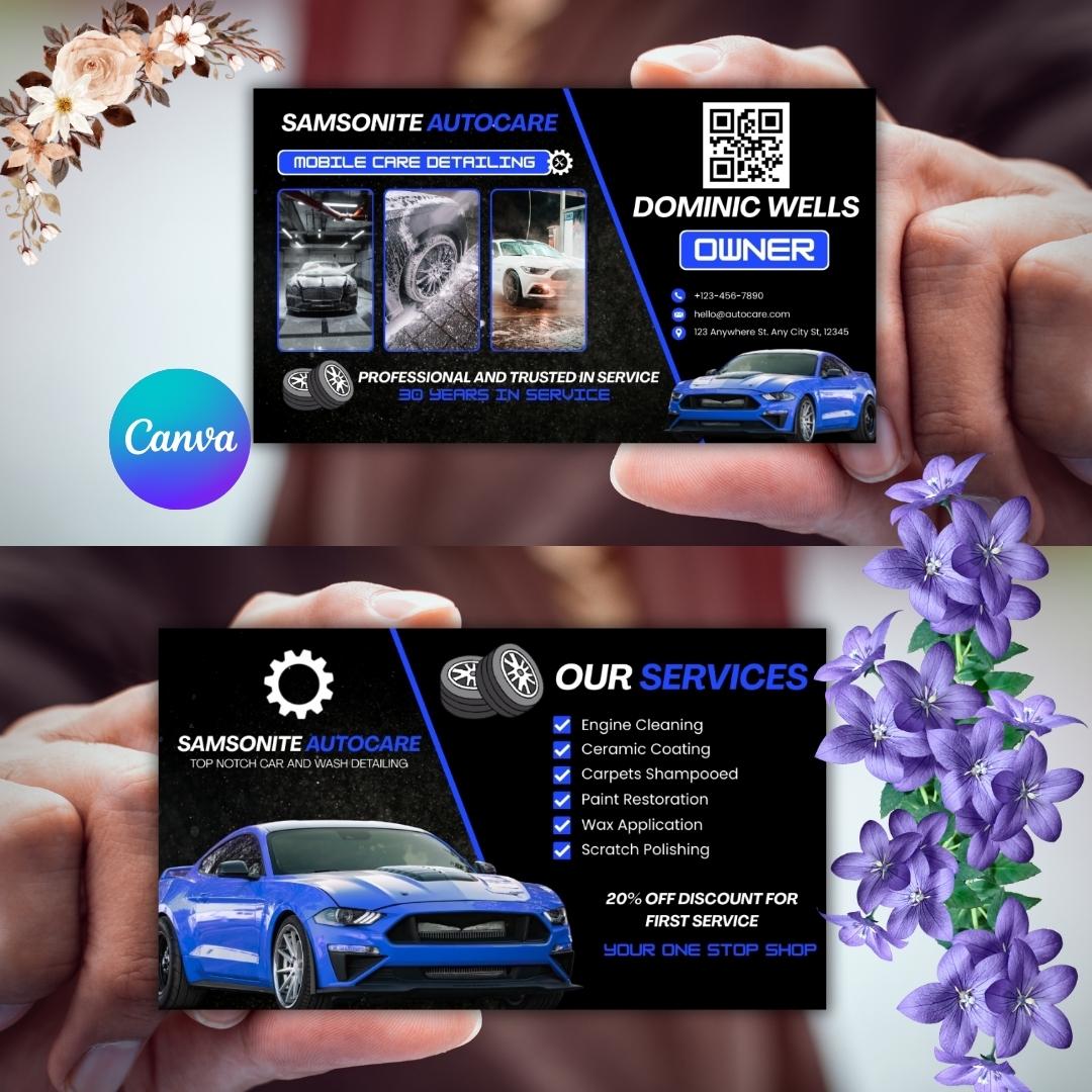 Editable Auto Detailing Business Card Canva Template, Modern Mobile ...