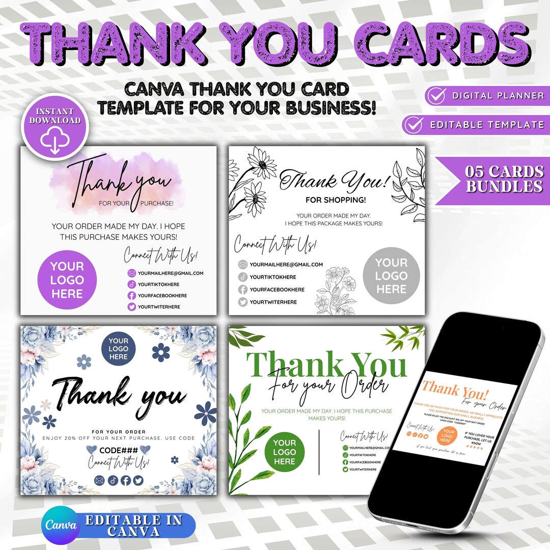 Editable Canva Thank You Card Template: Small Business Marketing ...