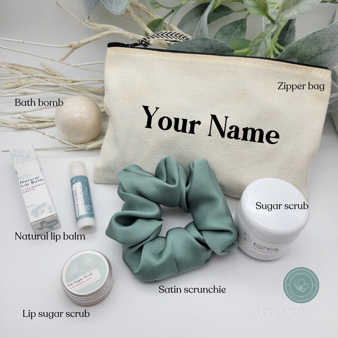 Personalized Spa Gift Set, Custom Name Cosmetic Bag & Natural Spa Set ...