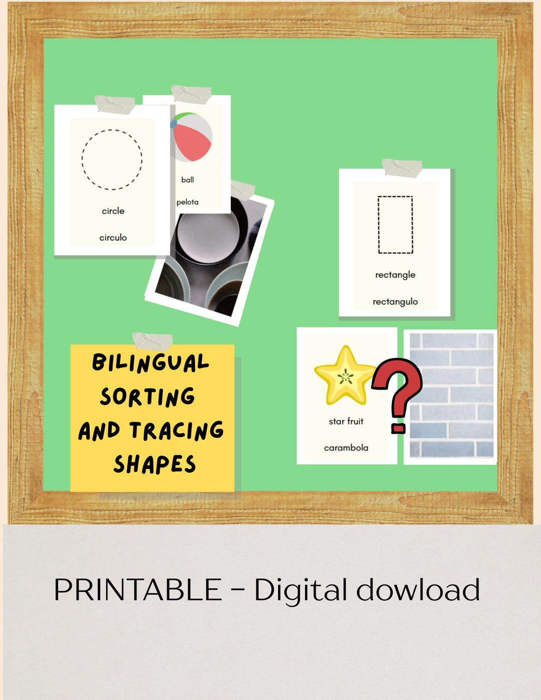 Bilingual Shape Sorting Tracing Educational Printable Flashcards for ...