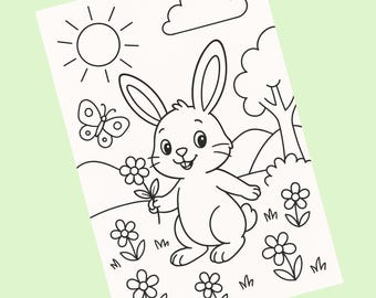 Cute Bunny Coloring Page - Etsy