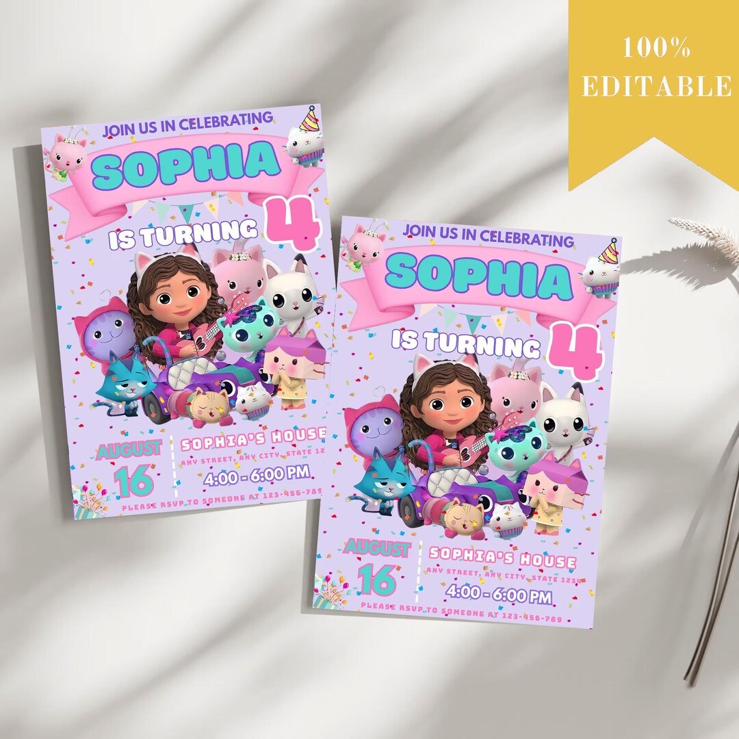 Gabbys Dollhouse Birthday Invitation | Editable Gabby's Kids Birthday ...