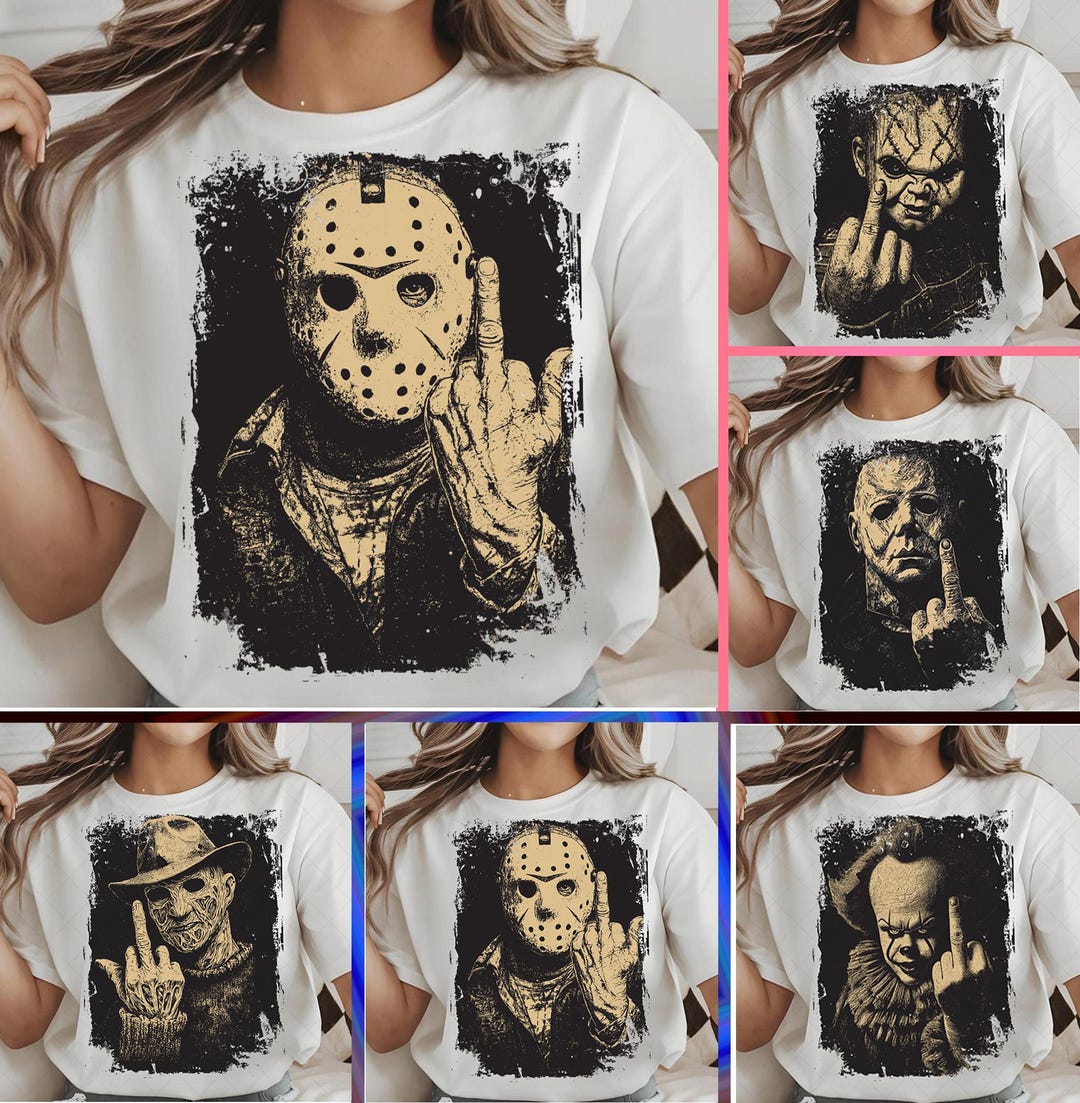 Horror Villains Middle Finger PNG Bundle, Scary Masked Killer and Clown ...