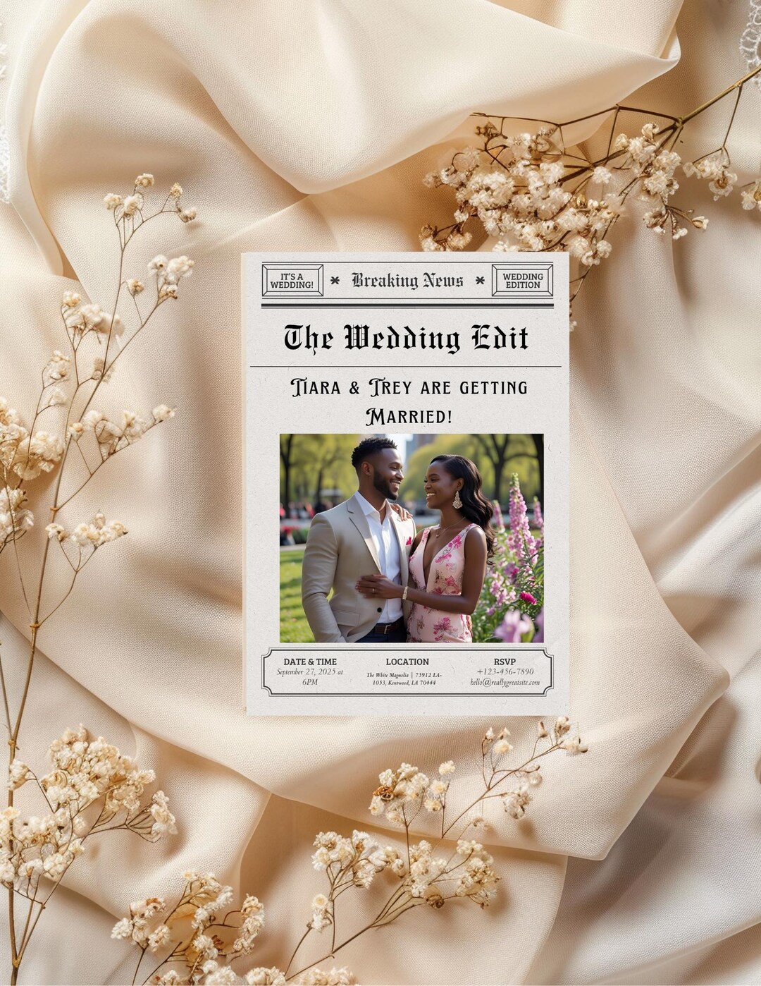 Newspaper Wedding Invitation Template | Canva Vintage Editorial Design ...
