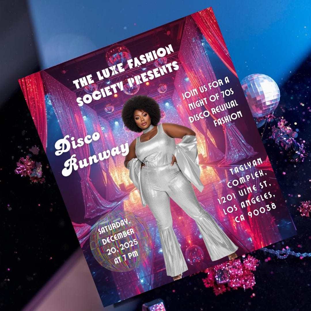 Disco Runway Flyer Canva Template | 70s Fashion Show Invitation ...