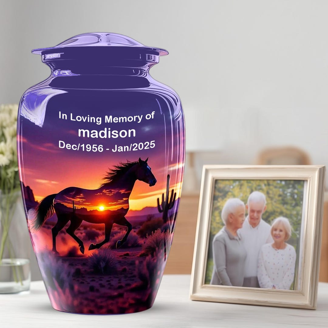 Running Horse Silhouette Urn, Custom Memorial Sunset Urn for Adults ...