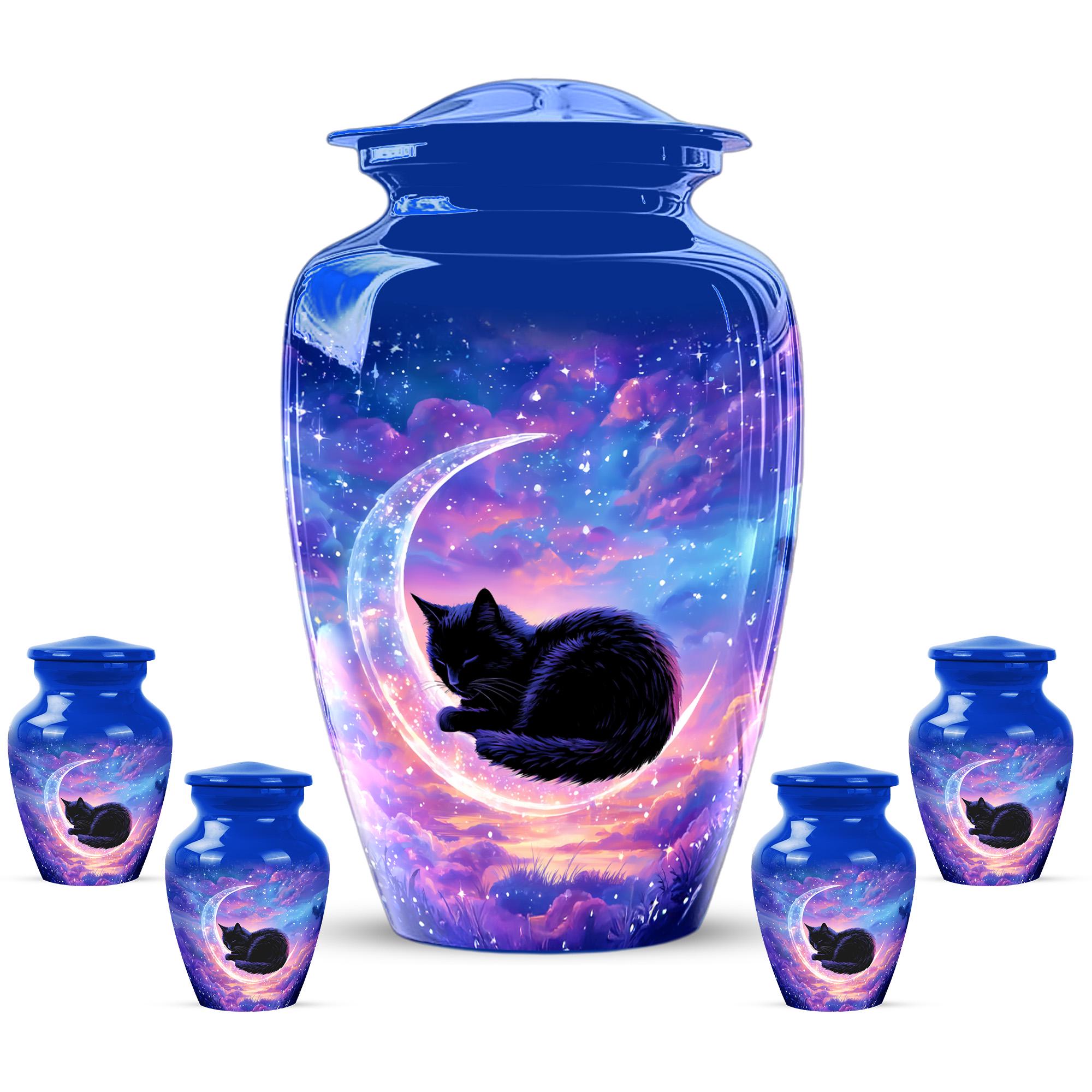 Black Cat Memorial Urn, Celestial Moon Design, Personalized Pet Ashes ...