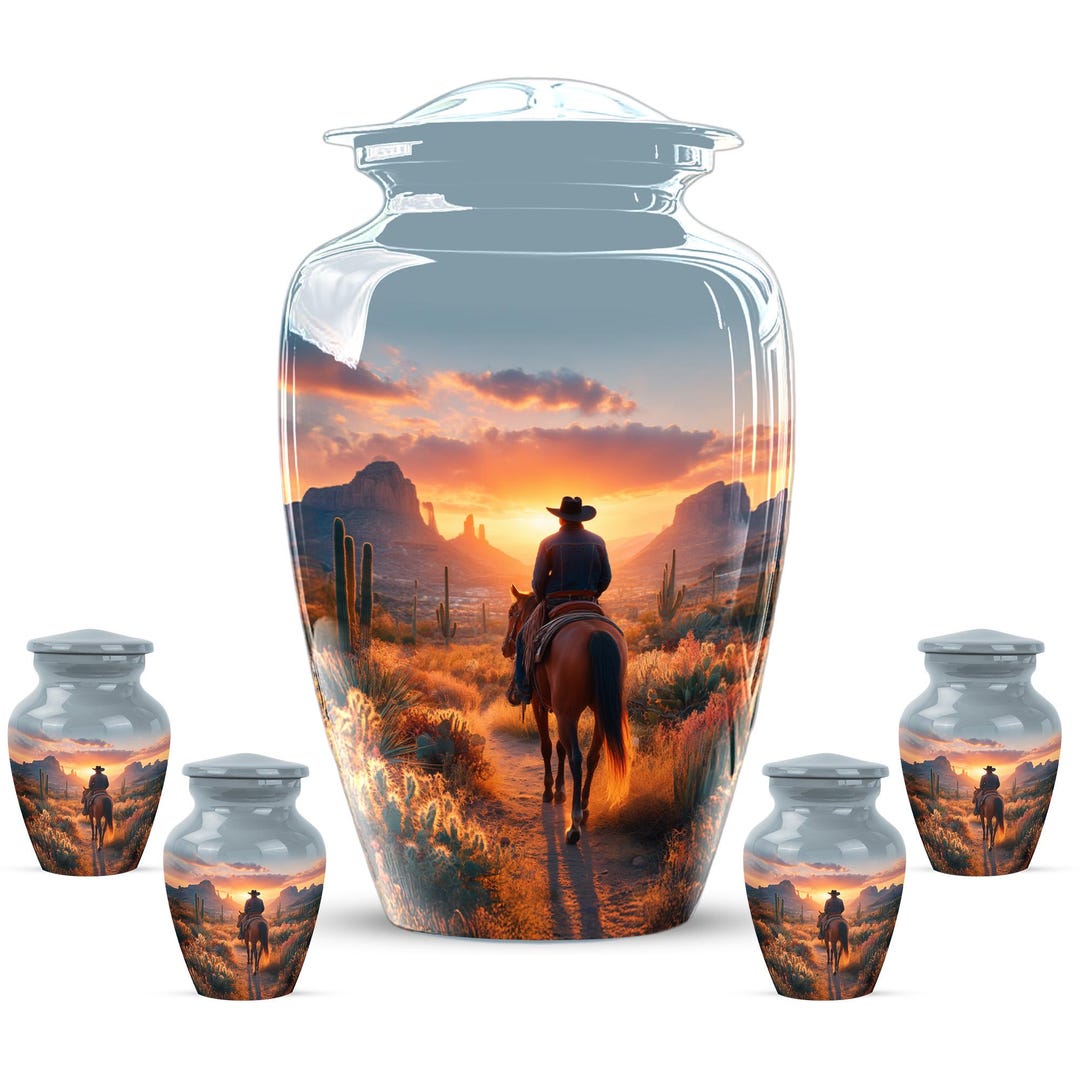 Cowboy Sunset Cremation Urn, Western Rider Memorial Urn - Etsy