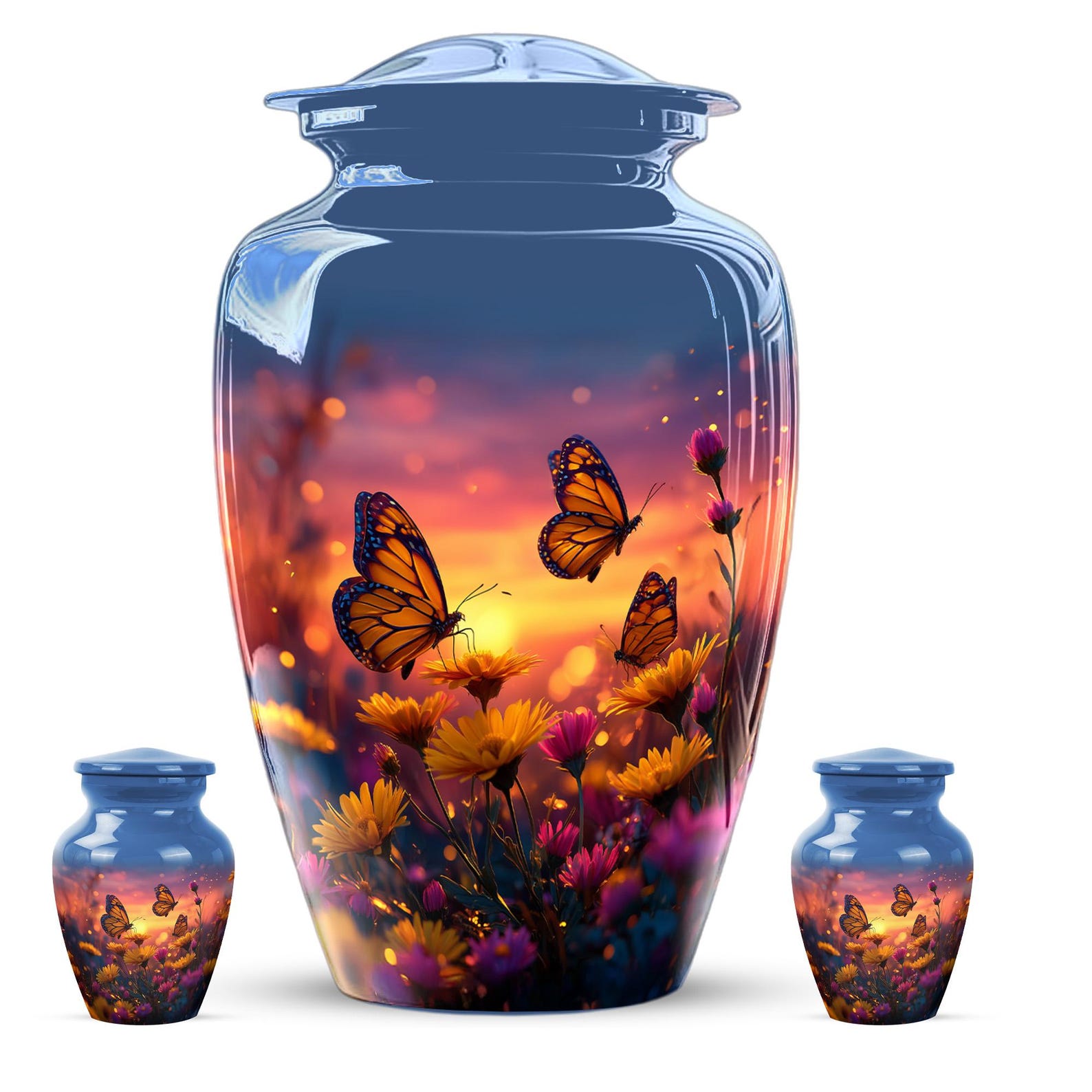 Monarch Butterfly Urns, Yellow Flower Urn for Female, Blue Personalised ...