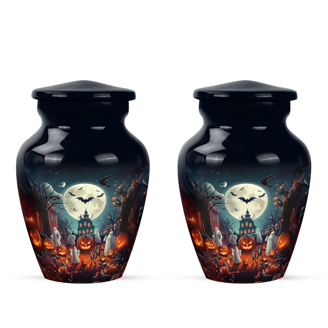 Halloween Cremation Urn, Haunted House, Ghosts & Pumpkins, Memorial ...